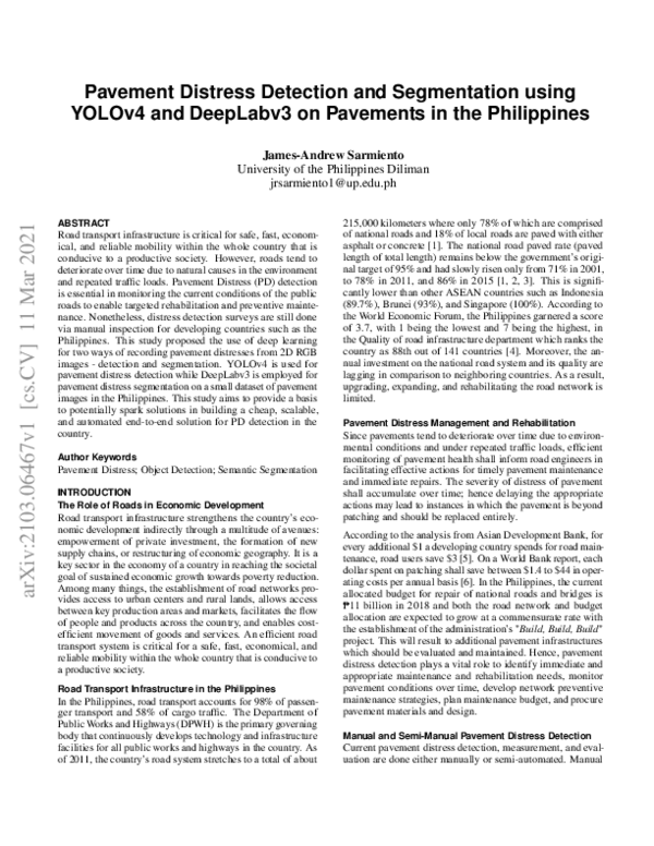 (PDF) Pavement Distress Detection and Segmentation using YOLOv4 and DeepLabv3 on Pavements in ...