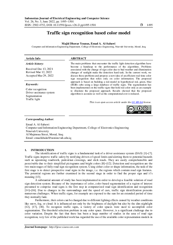 Pdf Traffic Sign Recognition Based Color Model Indonesian Journal