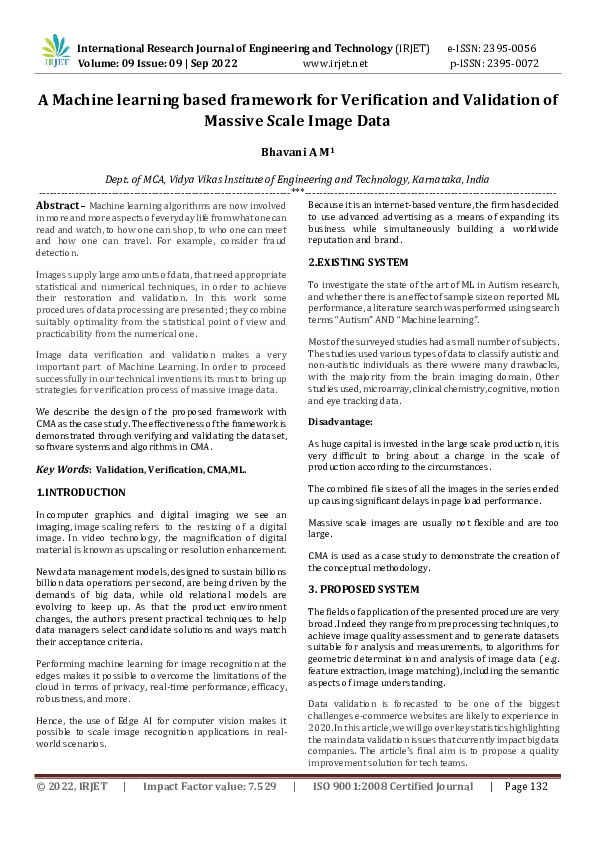 Pdf A Machine Learning Based Framework For Verification And Validation Of Massive Scale Image Data