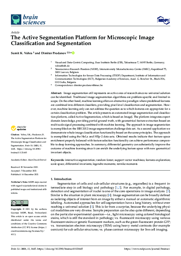 (PDF) The Active Segmentation Platform for Microscopic Image Classification and Segmentation