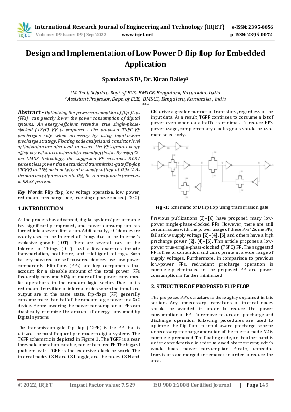 Pdf Design And Implementation Of Low Power D Flip Flop For Embedded Application