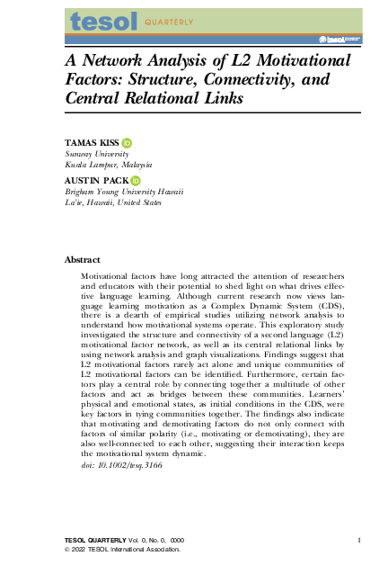 (PDF) A Network Analysis of L2 Motivational Factors: Structure ...