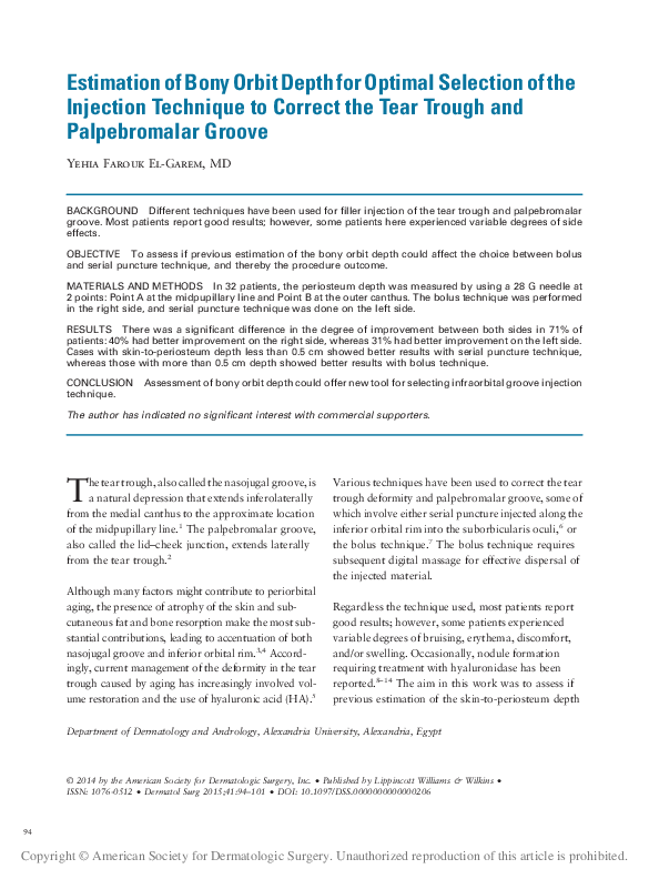 Pdf Estimation Of Bony Orbit Depth For Optimal Selection Of The Injection Technique To Correct