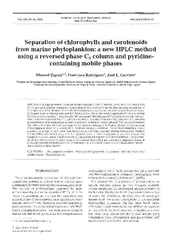 (PDF) Separation of chlorophylls and carotenoids from marine phytoplankton:a new HPLC method ...
