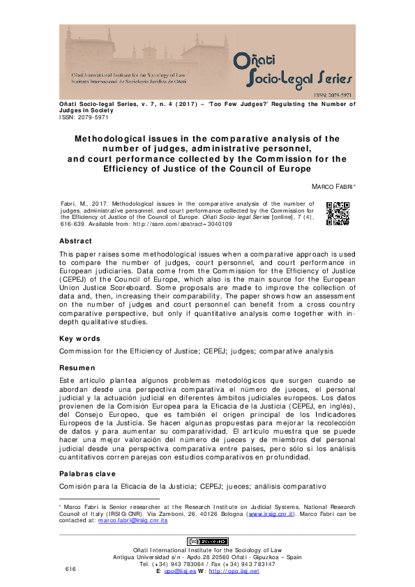(PDF) Methodological Issues in the Comparative Analysis of the Number of Judges, Administrative ...