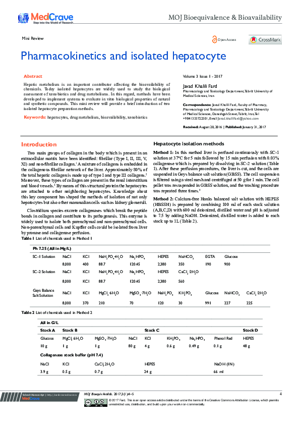 (PDF) Pharmacokinetics and Isolated Hepatocyte