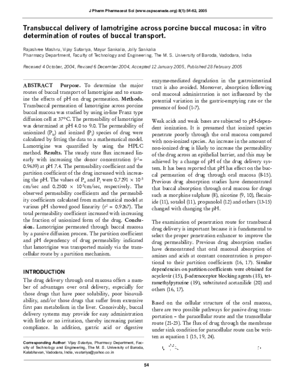 (PDF) Transbuccal delivery of lamotrigine across porcine buccal mucosa ...