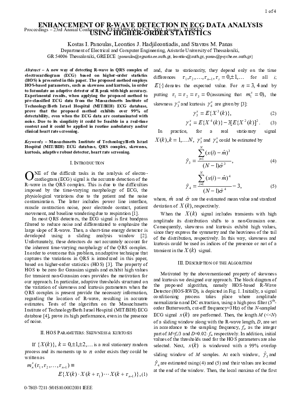 (PDF) Enhancement of R-wave detection in ECG data analysis using higher-order statistics ...