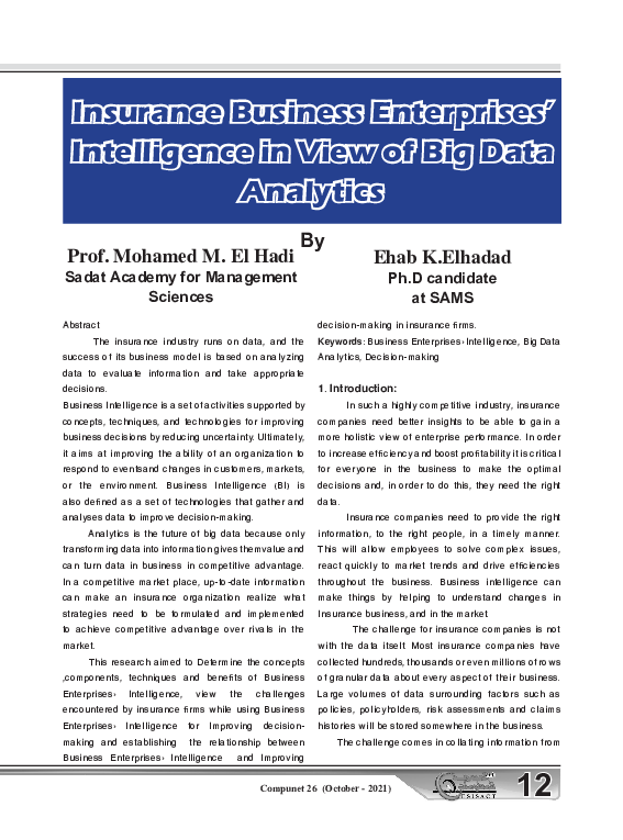 (PDF) Insurance Business Enterprises' Intelligence in View of Big Data Analytics