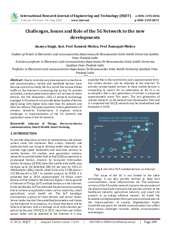 (PDF) Challenges, Issues and Role of the 5G Network to the new developments
