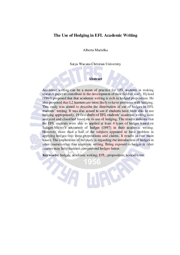(PDF) The Use of Hedging in EFL Academic Writing