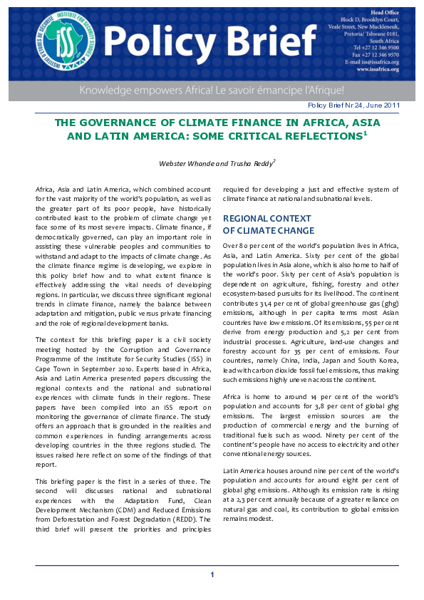 (PDF) The Governance of Climate Finance in Africa, Asia and Latin ...