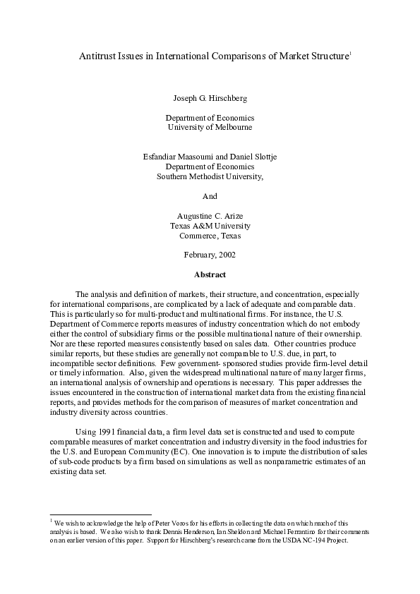(PDF) Antitrust issues in international comparisons of market structure