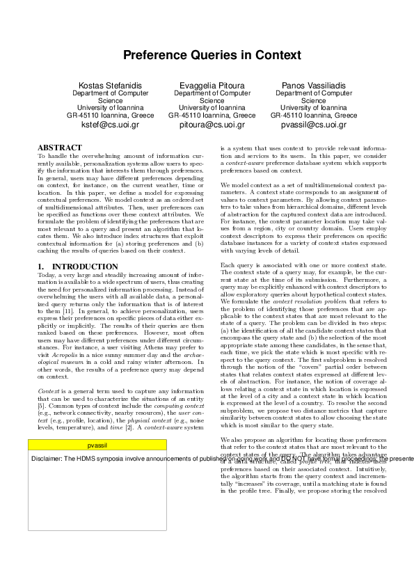 (PDF) Preference Queries in Context | Kostas Stefanidis - Academia.edu