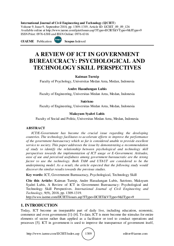 (PDF) A Review of ICT in Government Bureaucracy: Psychological and ...