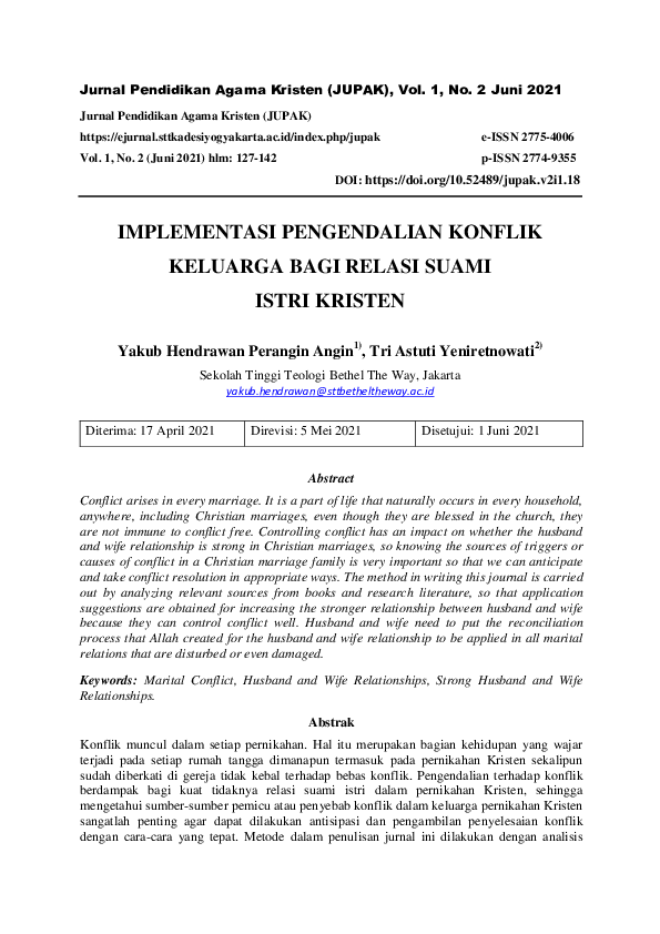 (PDF) Implentasi Pengendalian Konflik Keluarga bagi Relasi Suami Istri ...