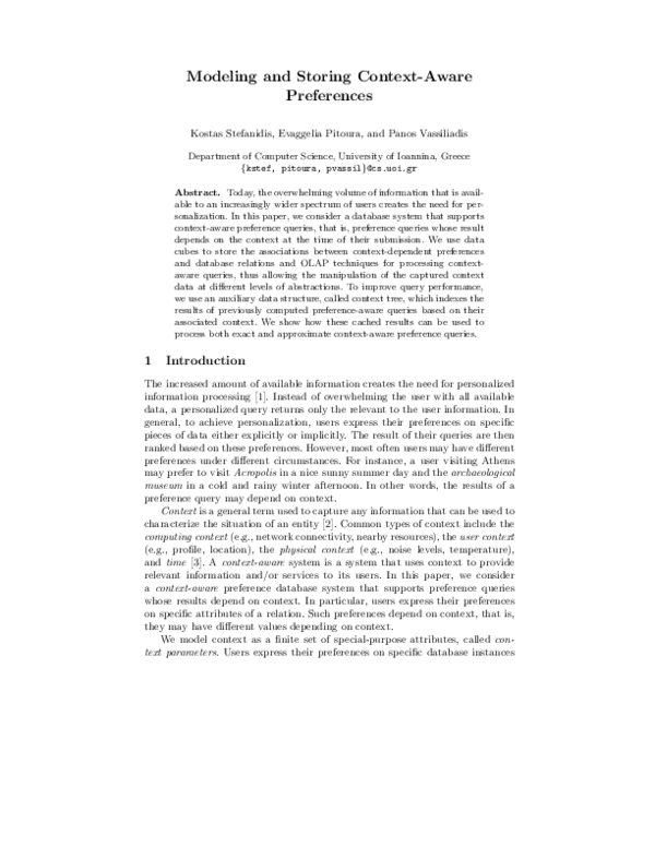 (PDF) Modeling and Storing Context-Aware Preferences