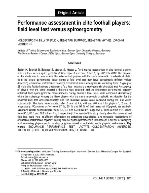 (PDF) Performance assessment in elite football players: field level ...