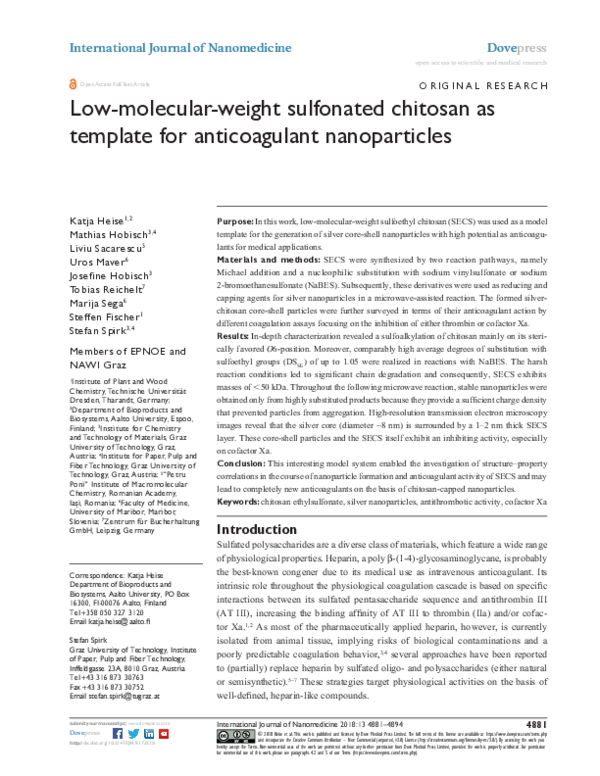 (PDF) Low-molecular-weight sulfonated chitosan as template for ...