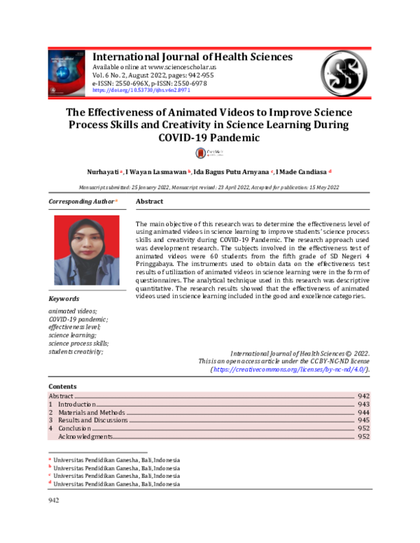 (PDF) effectiveness of animated videos to improve science process ...