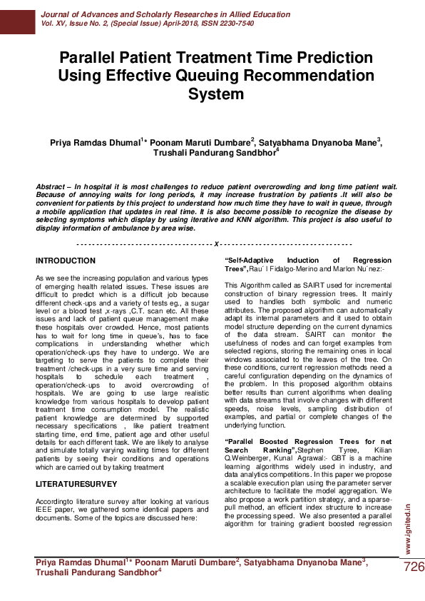 (PDF) Parallel Patient Treatment Time Prediction Using Effective Queuing Recommendation System