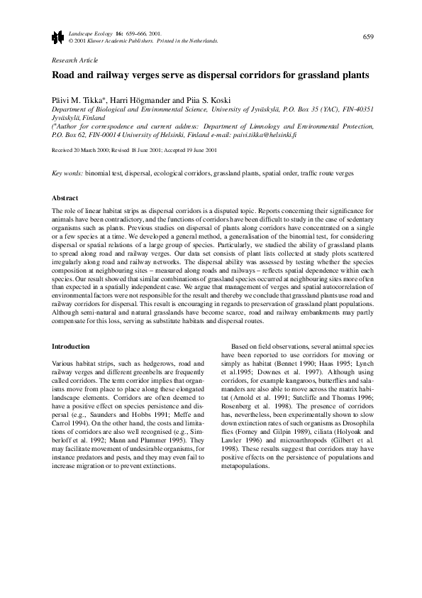 (PDF) Road and railway verges serve as dispersal corridors for ...
