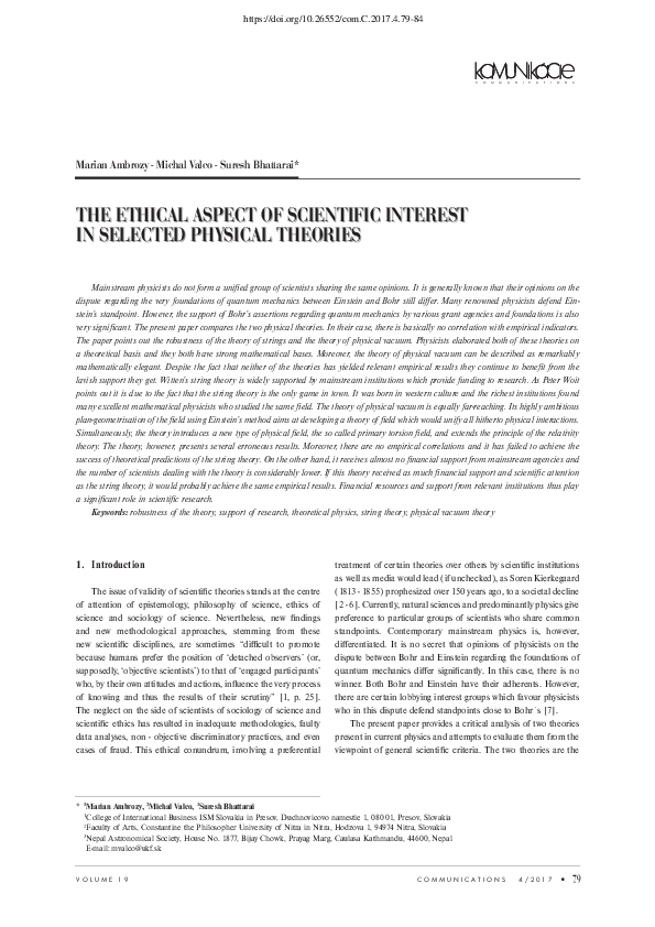 (PDF) The Ethical Aspect of Scientific Interest in Selected Physical ...