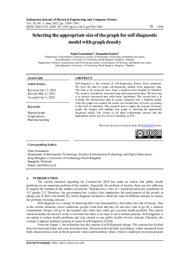 (PDF) Selecting the appropriate size of the graph for self-diagnostic model with graph density