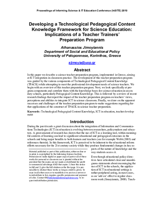 (PDF) Developing a Technological Pedagogical Content Knowledge ...