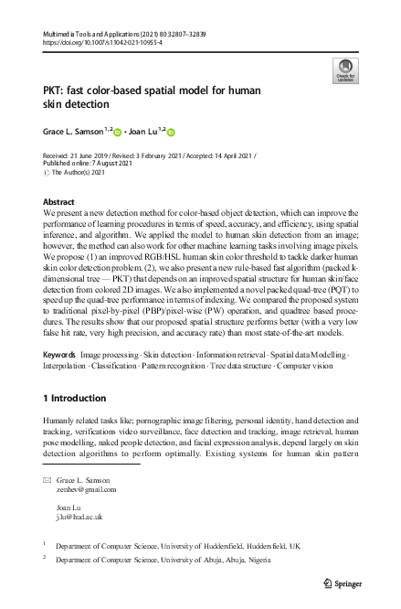 (PDF) PKT: fast color-based spatial model for human skin detection