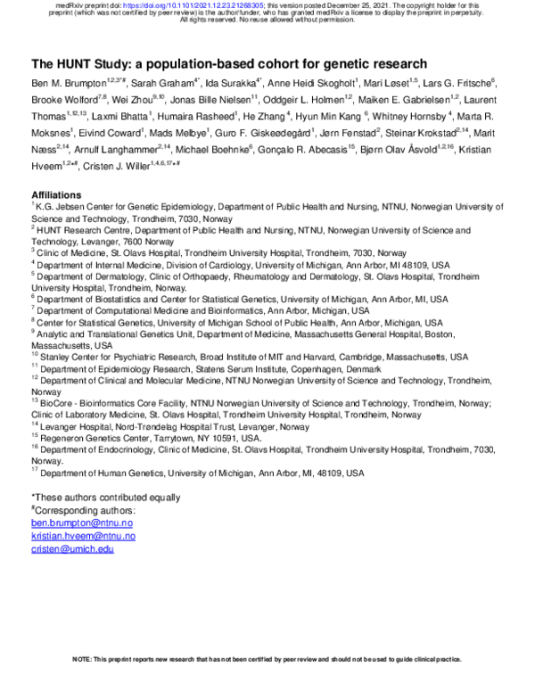 (PDF) The HUNT Study: a population-based cohort for genetic research