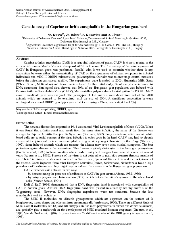 (PDF) Genetic assay of Caprine arthritis encephalitis in the Hungarian ...