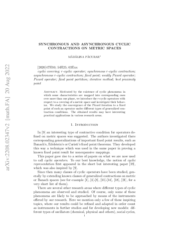Pdf Synchronous And Asynchronous Cyclic Contractions On Metric Spaces