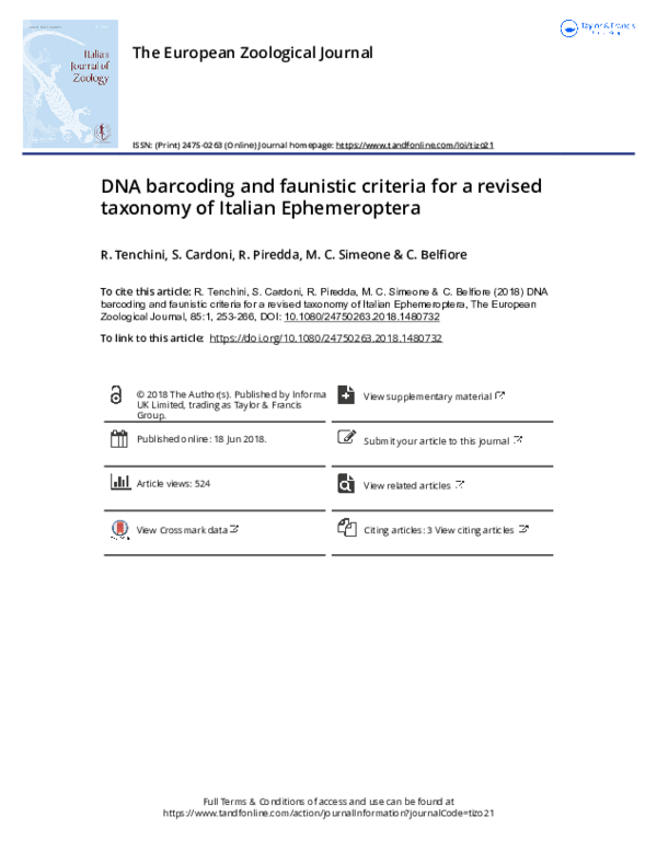 (PDF) DNA barcoding and faunistic criteria for a revised taxonomy of Italian Ephemeroptera
