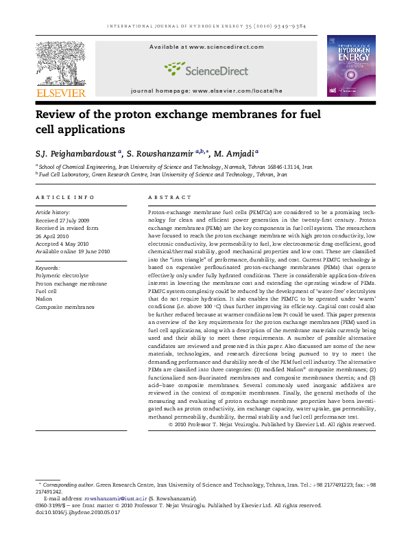 (PDF) Review of the proton exchange membranes for fuel cell applications