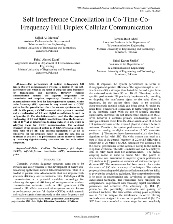 (PDF) Self Interference Cancellation in Co-Time-Co-Frequency Full ...