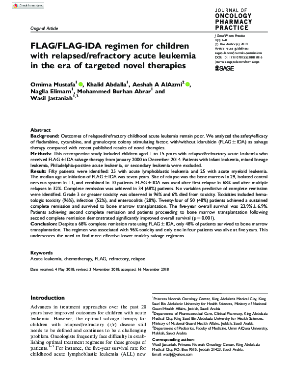 (PDF) FLAG/FLAG-IDA regimen for children with relapsed/refractory acute ...