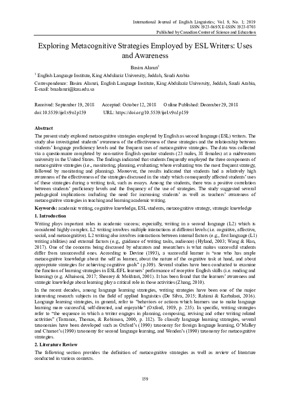 (PDF) Exploring Metacognitive Strategies of ESL Students During Online Listening Assessment