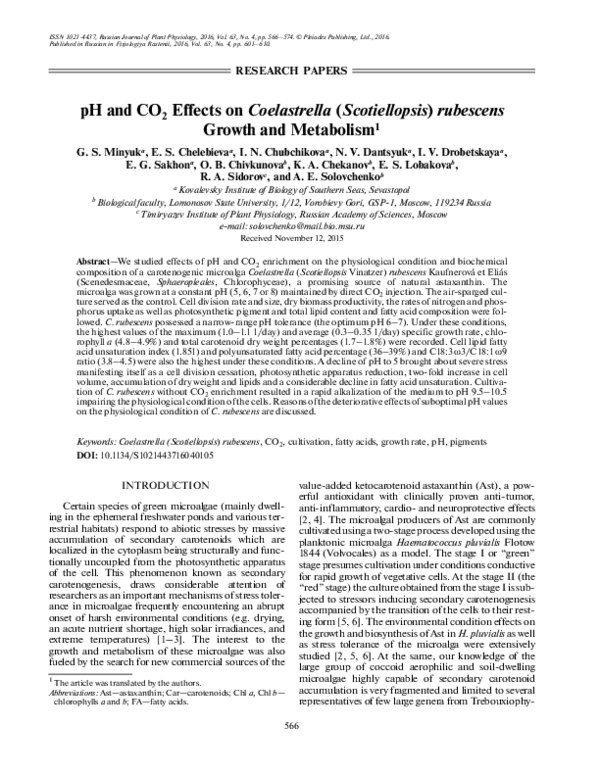(PDF) pH and CO2 effects on Coelastrella (Scotiellopsis) rubescens ...