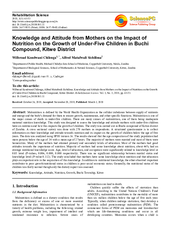 (PDF) Knowledge and Attitude from Mothers on the Impact of Nutrition on ...