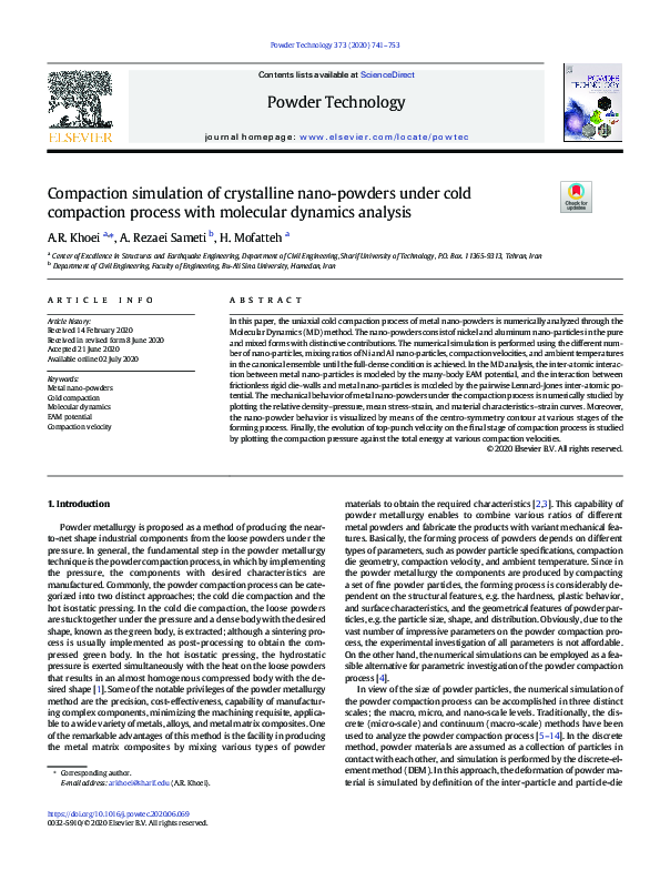 (PDF) Compaction simulation of crystalline nano-powders under cold ...