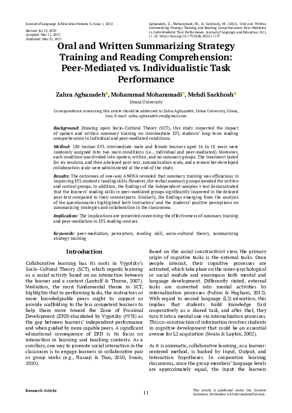 (PDF) Oral and Written Summarizing Strategy Training and Reading ...