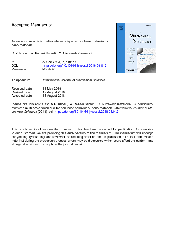 (PDF) A continuum-atomistic multi-scale technique for nonlinear behavior of nano-materials