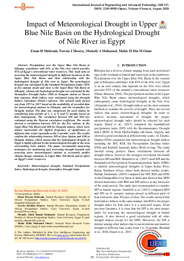 (PDF) Impact of Meteorological Drought in Upper Blue Nile Basin on the ...