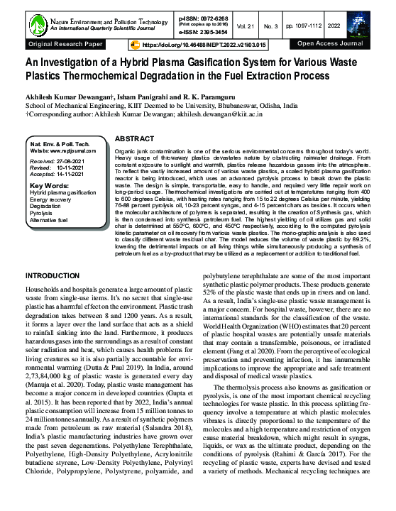 (PDF) An Investigation of a Hybrid Plasma Gasification System for ...