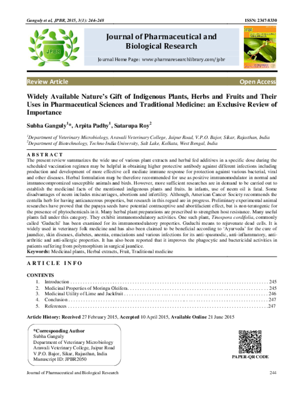 (PDF) Review Article Open Access Widely Available Nature's Gift of ...