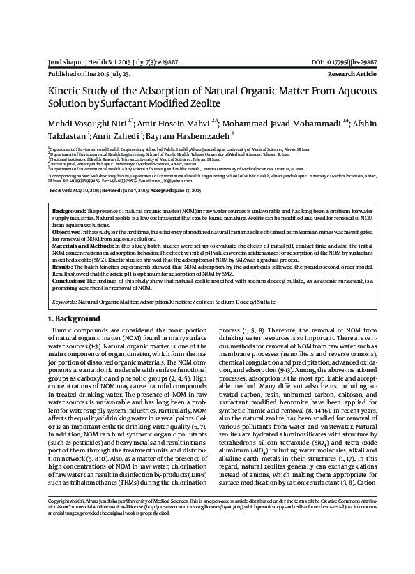 (PDF) Kinetic Study of the Adsorption of Natural Organic Matter From Aqueous Solution by ...