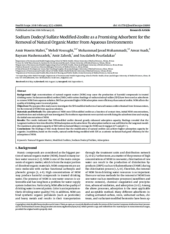 (PDF) Sodium Dodecyl Sulfate Modified-Zeolite as a Promising Adsorbent ...