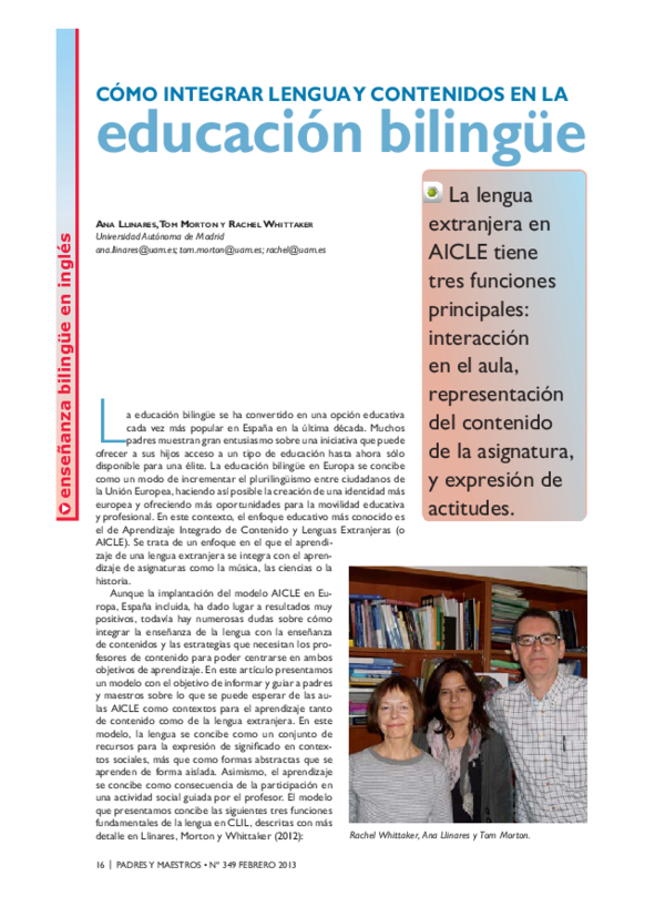 (PDF) Cómo integrar lengua y contenidos en la educación bilingüe