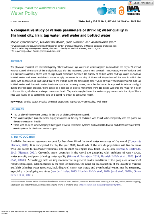 (PDF) A comparative study of various parameters of drinking water ...